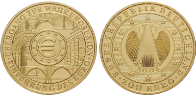 200 Euro Goldmünze Übergang zur Währungsunion - Einführung des Euro ...