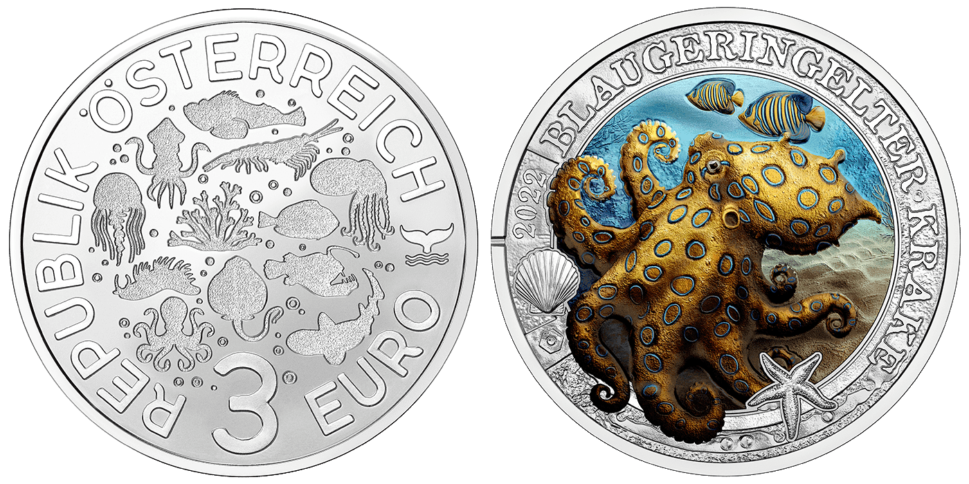 3 Euro Münze Blaugeringelter Krake - Muenzen.eu